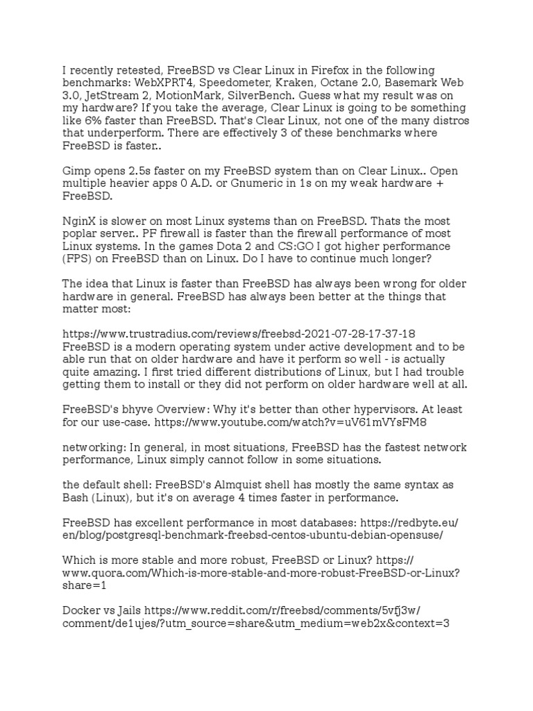 FreeBSD vs Linux: Performance Insights | PDF | Linux | Linux Distribution