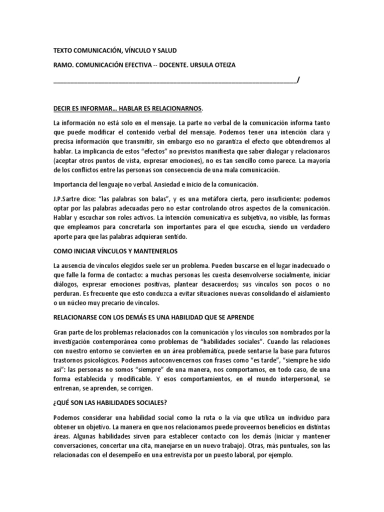 Texto Comunicación, Vínculo y Salud - Ramo Comunicación Efectiva-Cft Laplace | PDF ...