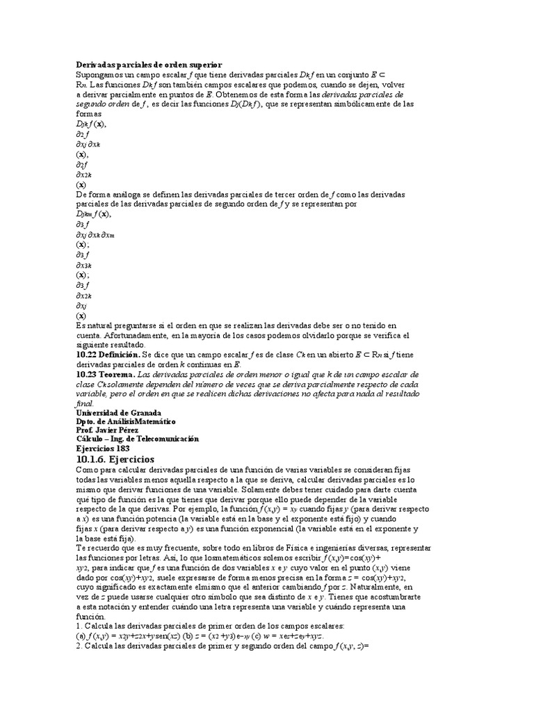 Derivadas Parciales de Orden Superior | PDF | Vector Euclidiano | Función (Matemáticas)