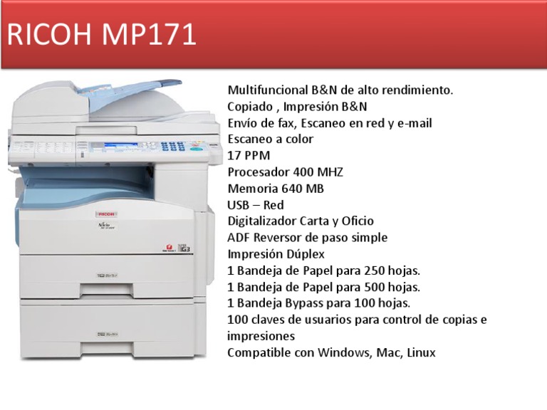 MP171 Fotocopiadora Impresora Laser Escaner | PDF