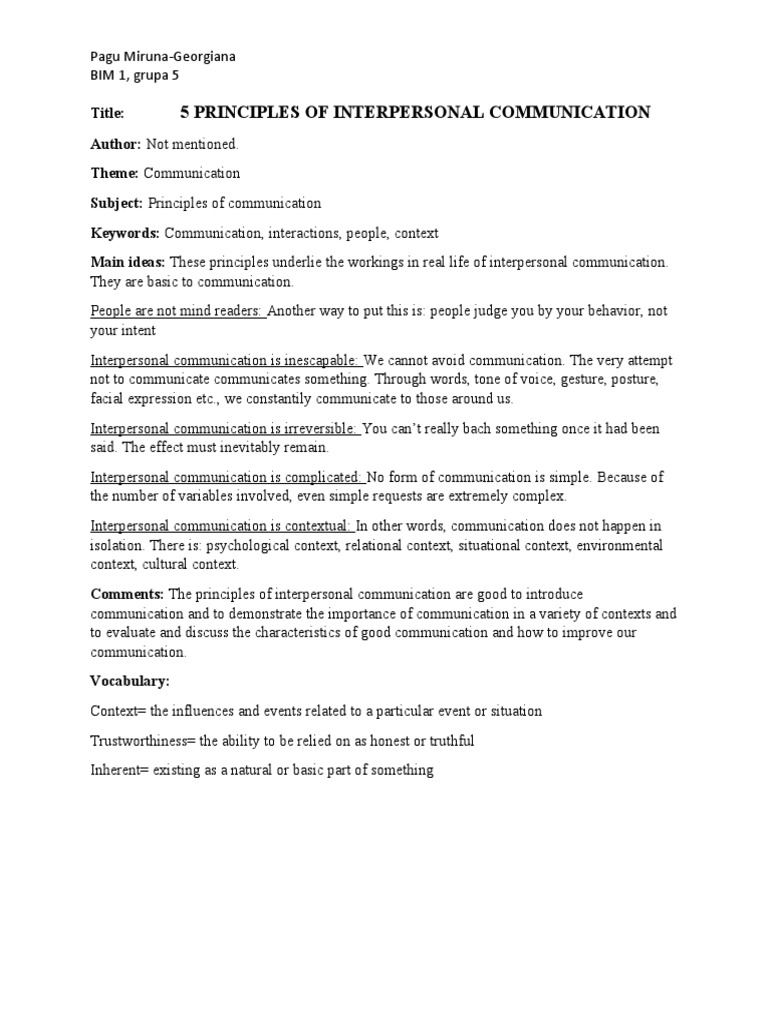 5 Principles of Interpersonal Communication | PDF
