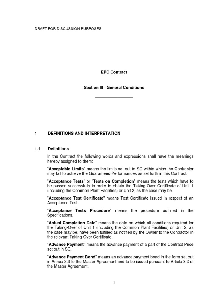 EPC Contract: Draft For Discussion Purposes | Download Free PDF ...