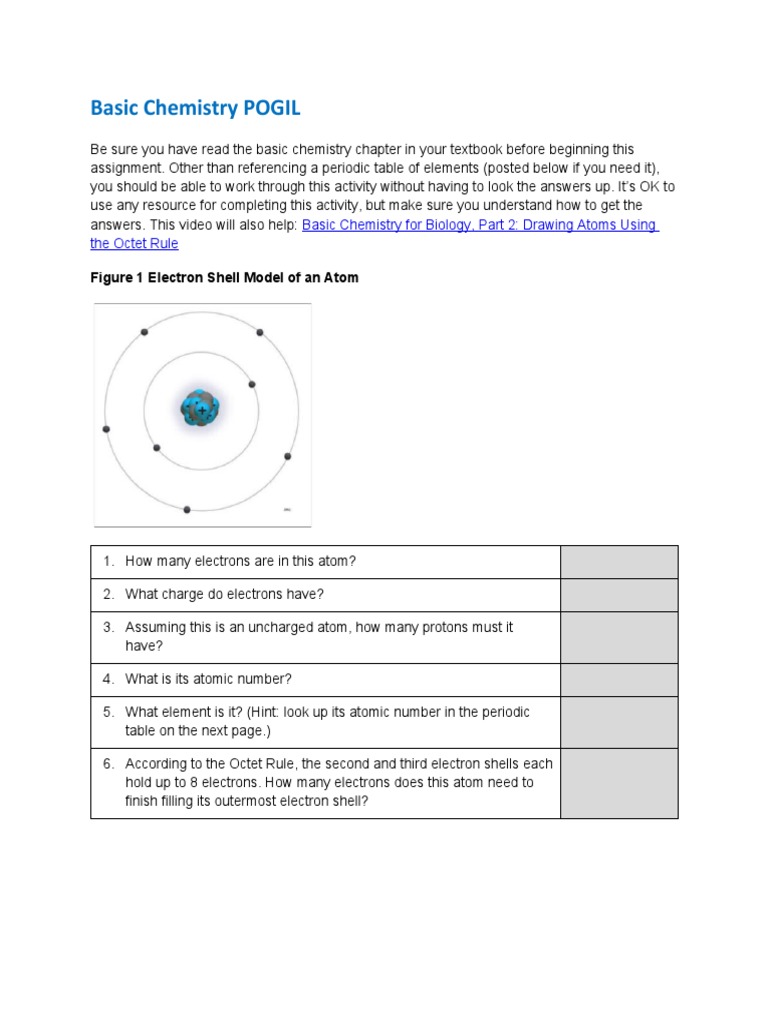 Basic Chemistry POGIL | PDF | Chemical Bond | Covalent Bond
