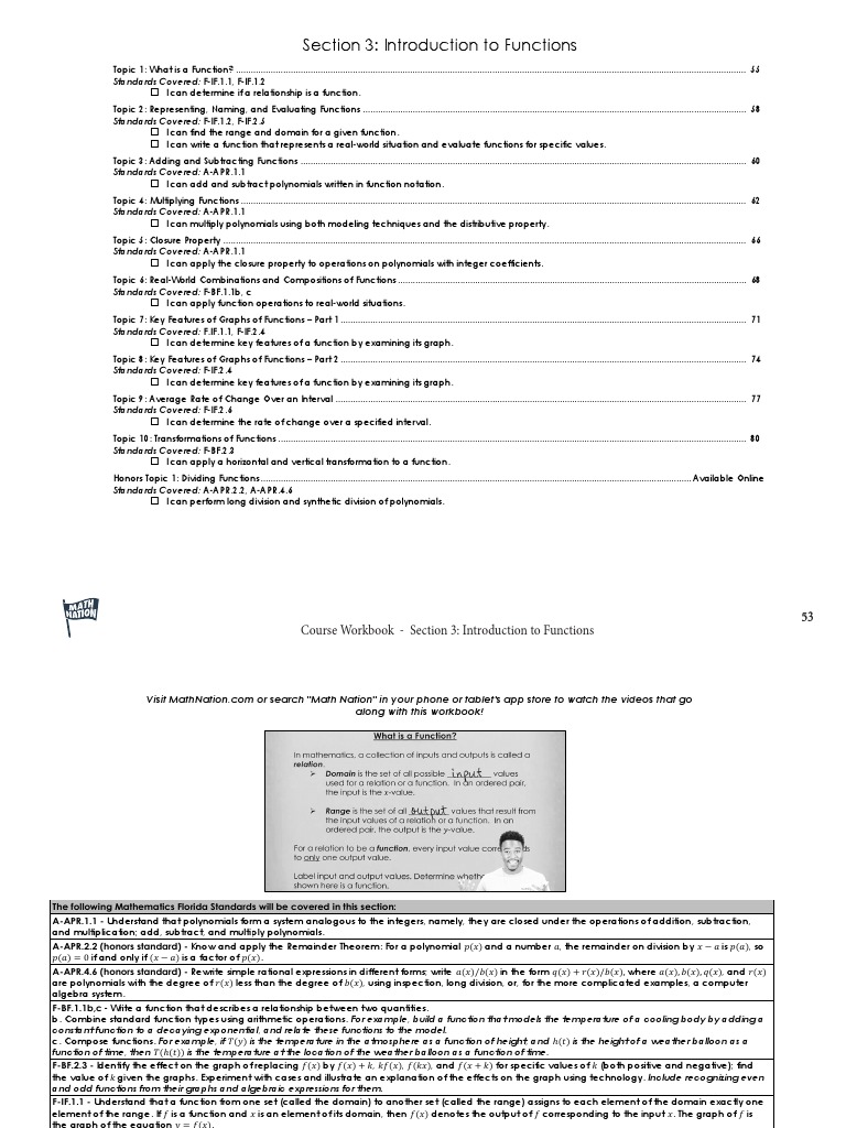 Section 3 Introduction To Functions (Workbook) | PDF | Function (Mathematics) | Polynomial