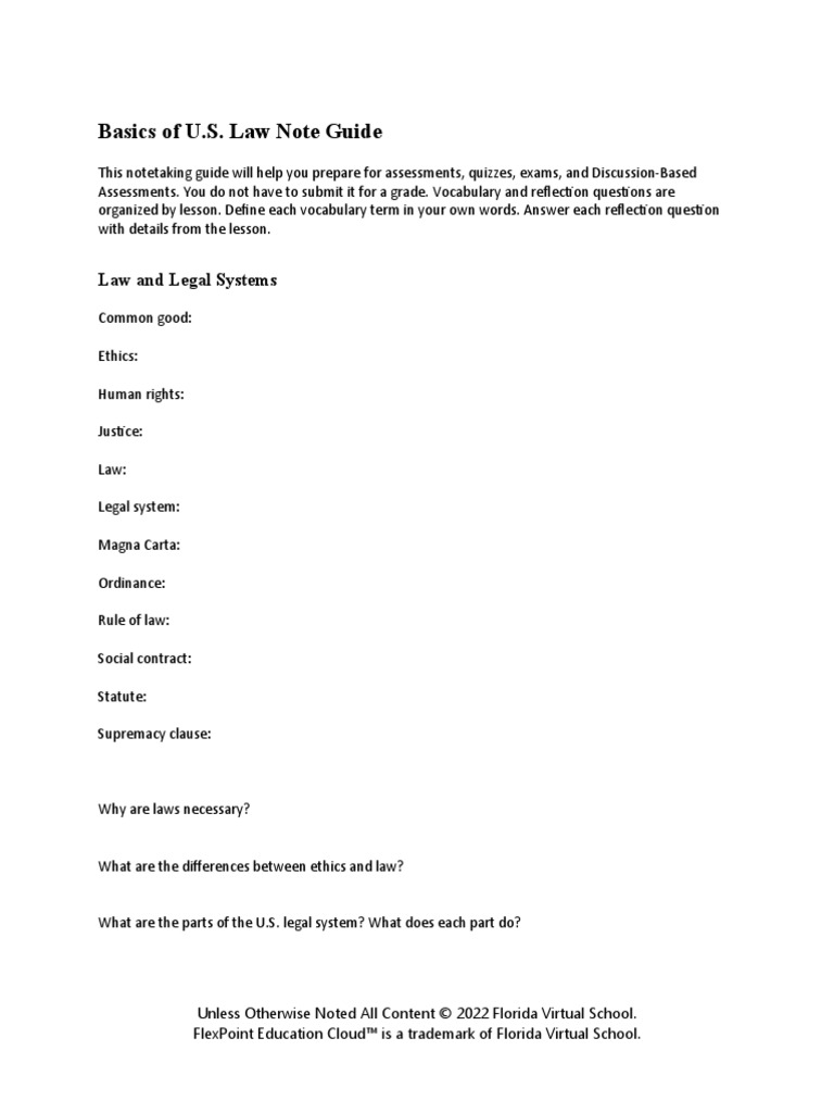 U.S. Law Study Guide and Vocabulary | PDF | Fourteenth Amendment To The ...
