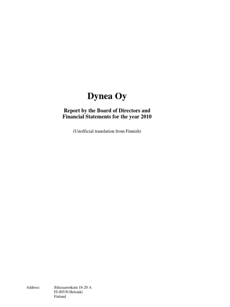 Dynea Group Annual Report 2010 | PDF | Goodwill (Accounting) | Expense