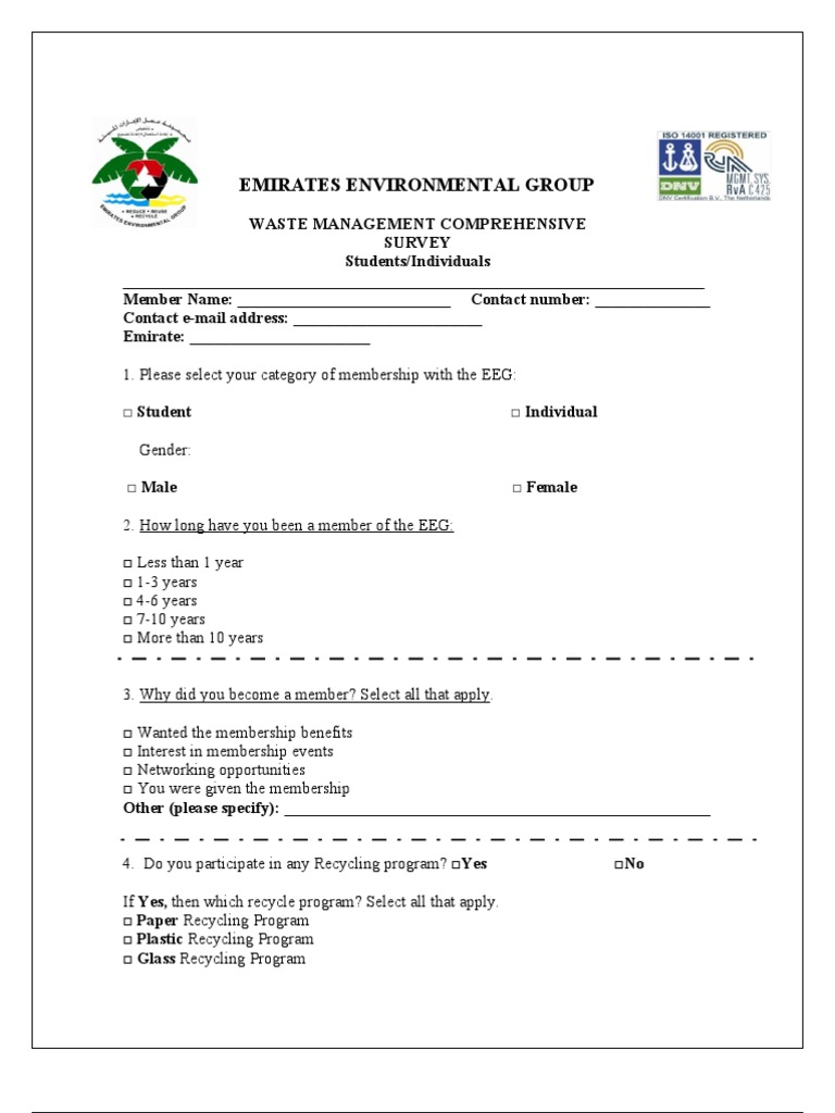 EEG Waste Management Survey Form | PDF | Electronic Waste | Recycling