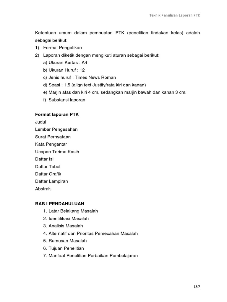 TEKNIK PENULISAN LAPORAN PTK | PDF