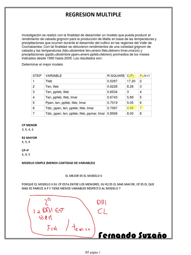 Fernando Suzaño: Regresion Multiple | PDF