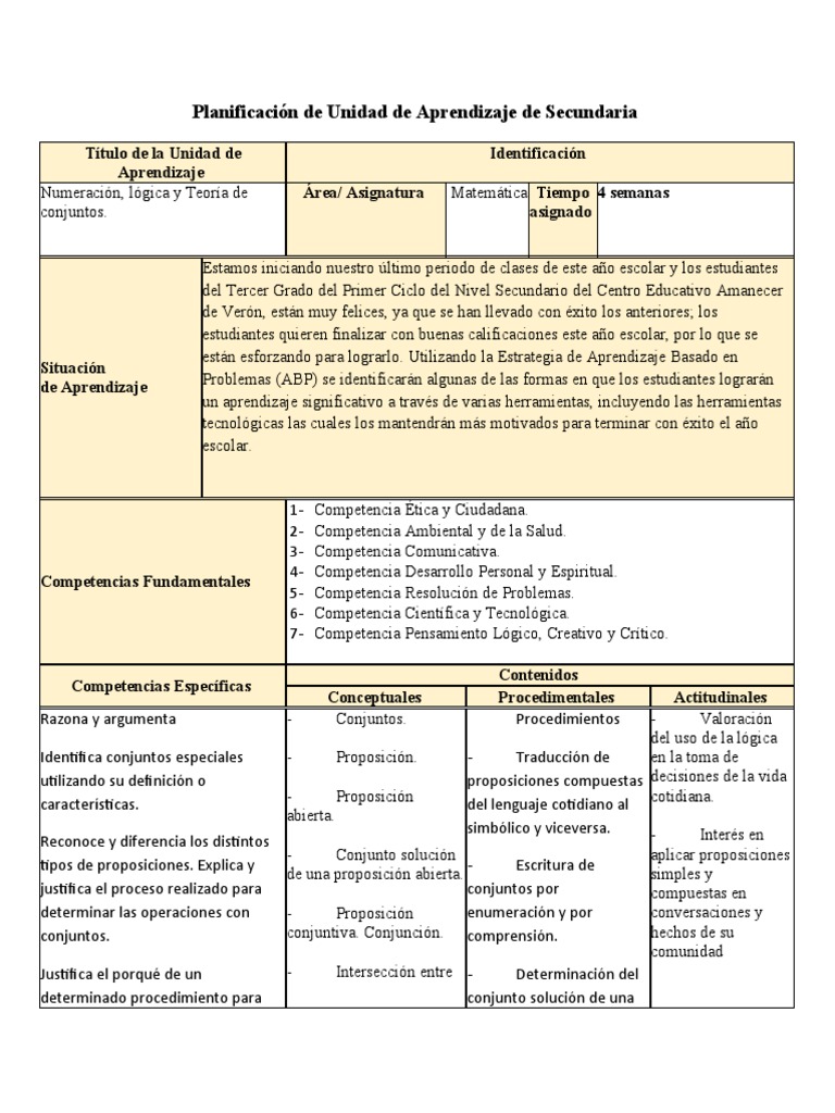 Planificación de Unidad de Aprendizaje Esquema 3 | PDF | Proposición | Lógica