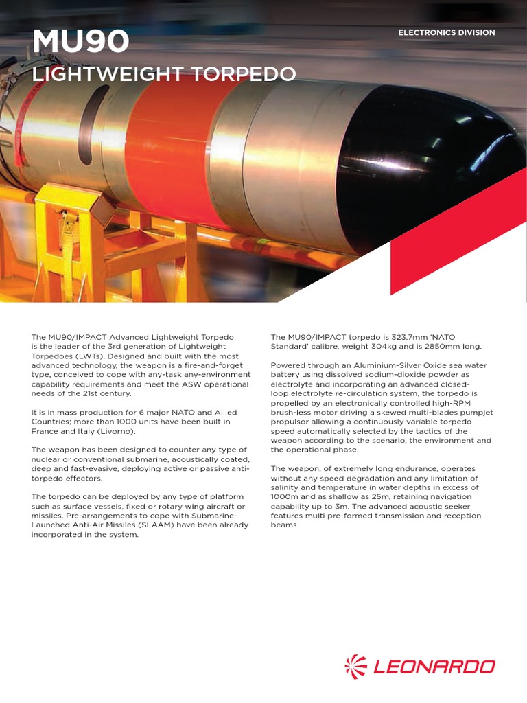 Leonardo Navy Torpedo Whitehead MU90 | PDF | Computers