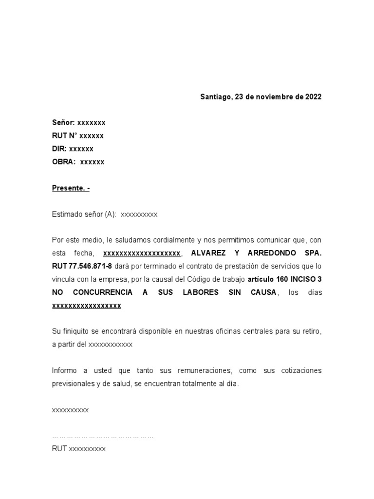 Ejemplos De Carta Finiquito Texto Instructivo