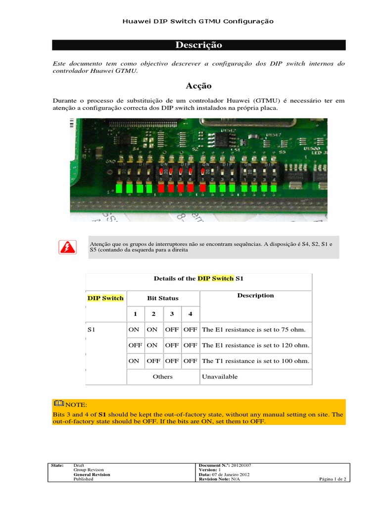 Huawei DIP Switch GTMU Configuracao | PDF