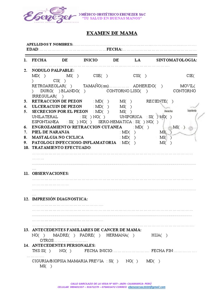 Examen de Mama | PDF | Medicina CLINICA | Especialidades Medicas