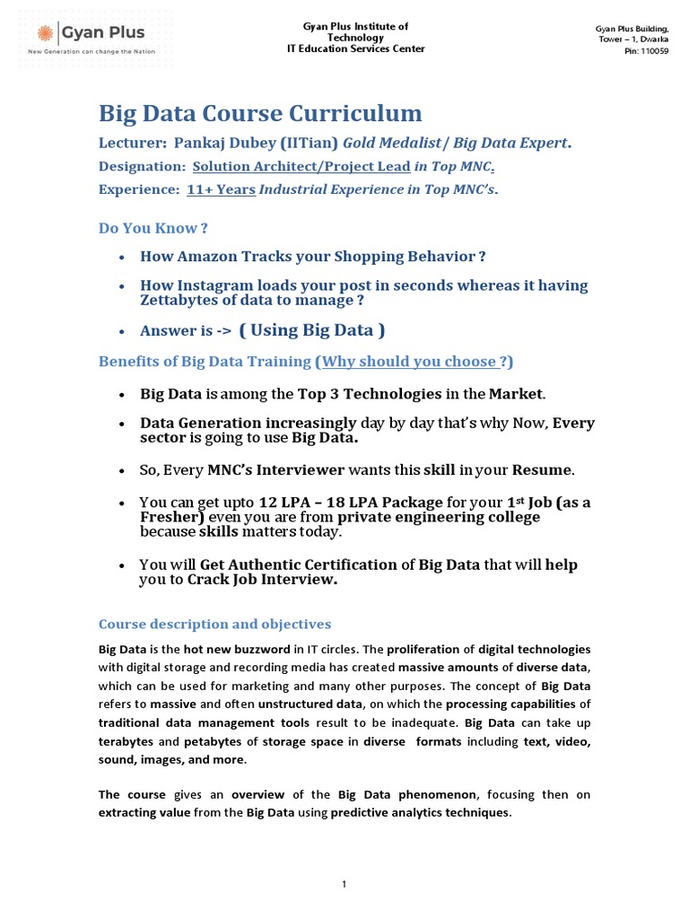 Bigdata Course Curriculum Gyan Plus Pdf Apache Hadoop Map Reduce 