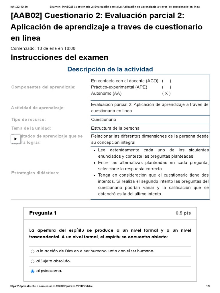 Examen - (AAB02) Cuestionario 2 - Evaluación Parcial 2 - Aplicación de Aprendizaje A Traves de ...