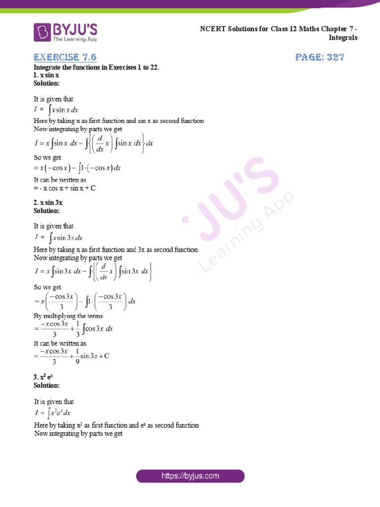 NCERT Solutions For Class 12 Maths Chapter 7 Integrals Exercise 7 6 | PDF | Teaching Methods ...
