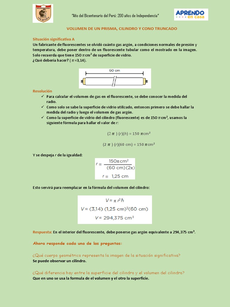 Volumen Prisma, Cilindro y Cono Exp 03 Act 05 Matematica 5° | PDF ...