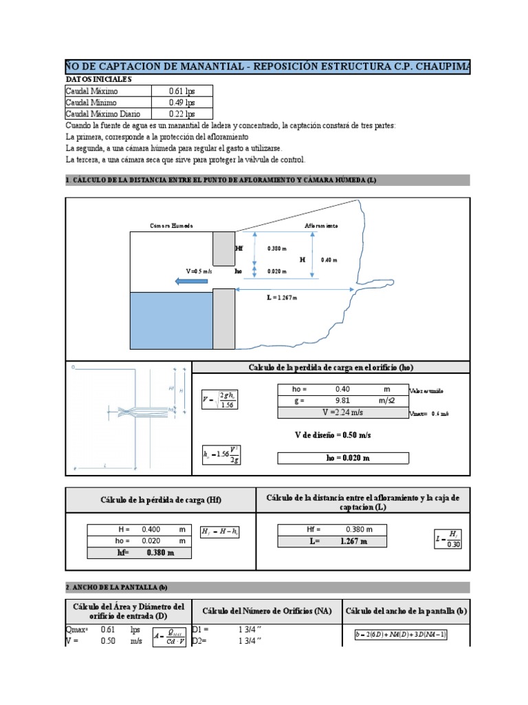 Diseño de Captación Chaupimarca (Reposición de Estructura) | PDF