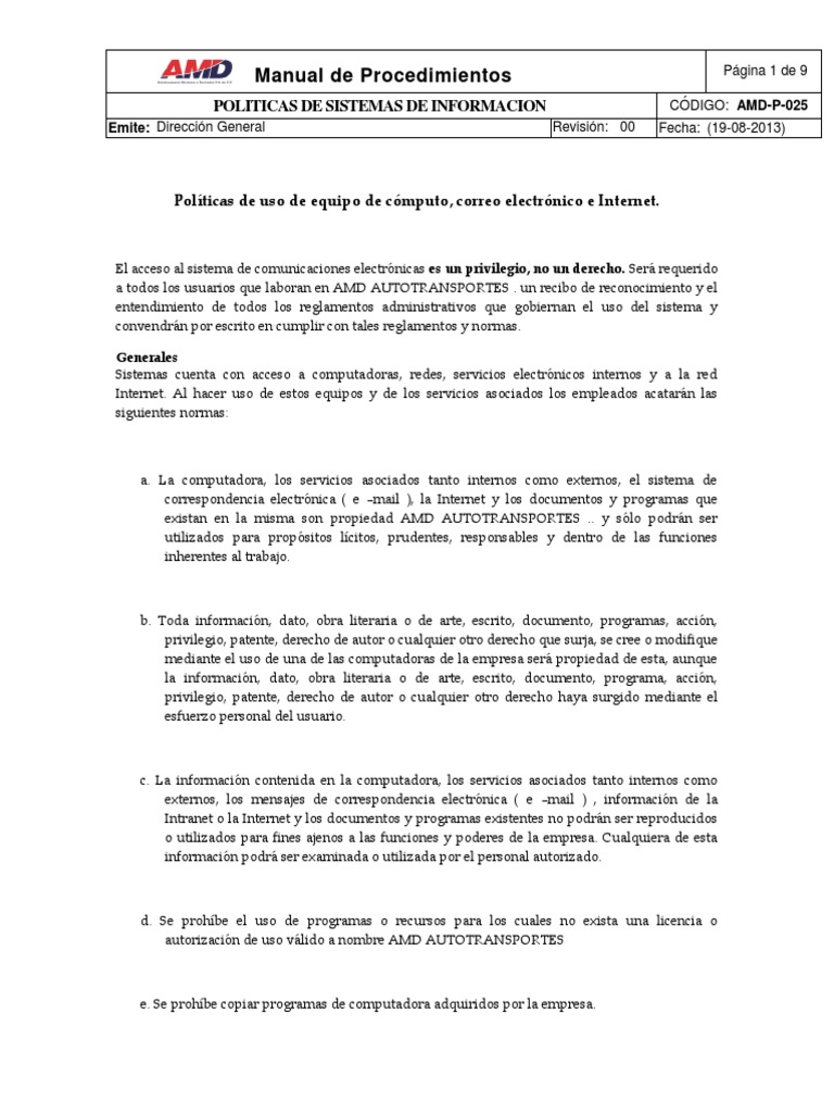 Politica de Uso de Computadoras y Red | PDF | Internet | Contraseña