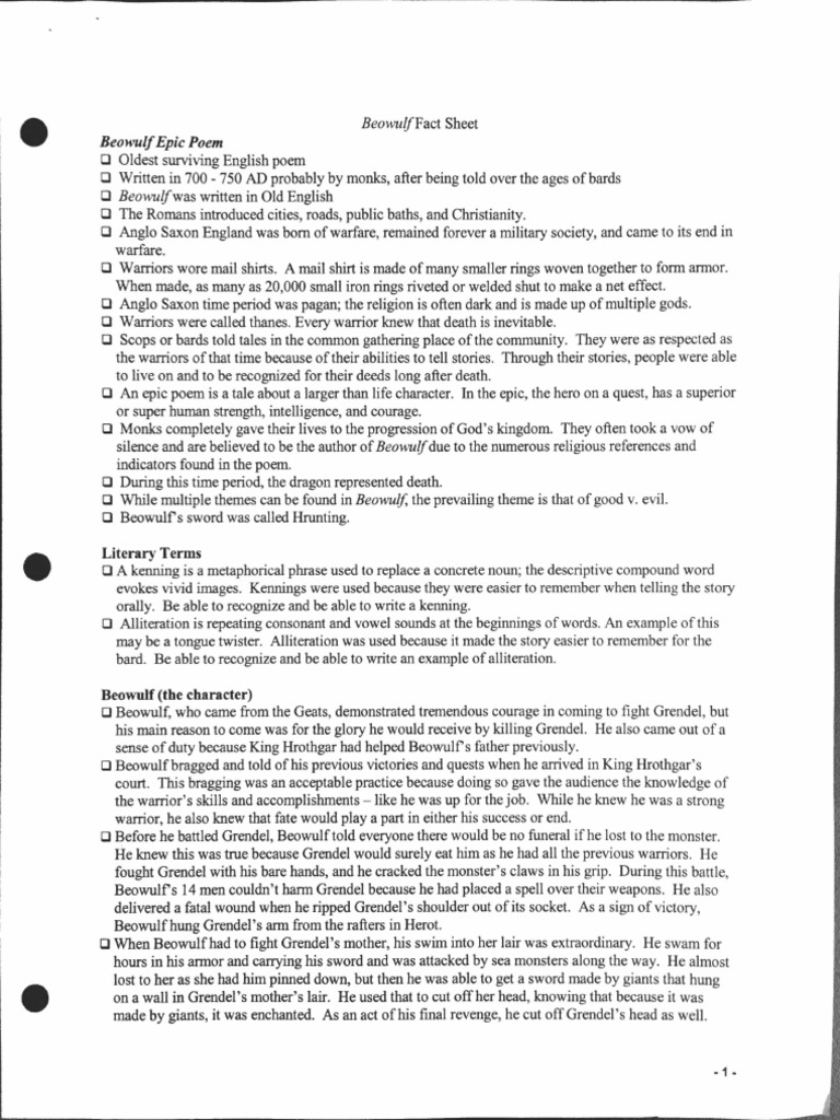 Beowulf Test Review | PDF