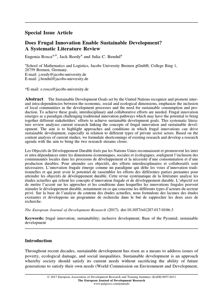 Rosca, Reedy, Bendul - 2018 - Does Frugal Innovation Enable Sustainable ...