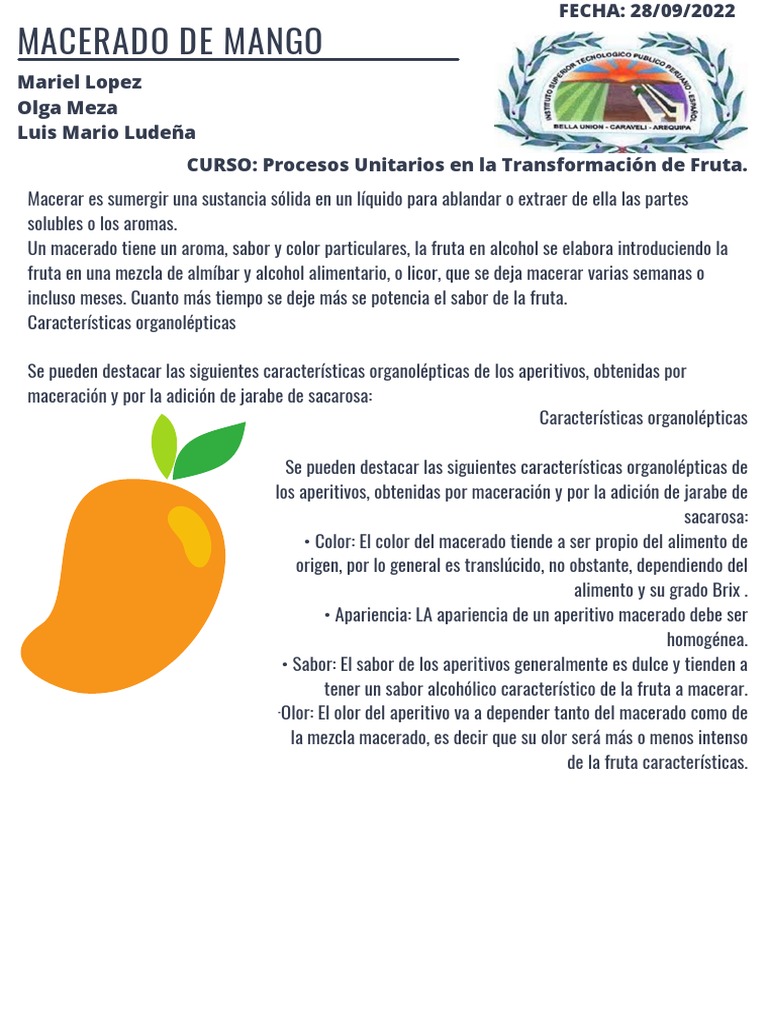 Macerado de Mango Lusi Mario Ludeña | PDF | Botella | Comida y bebida