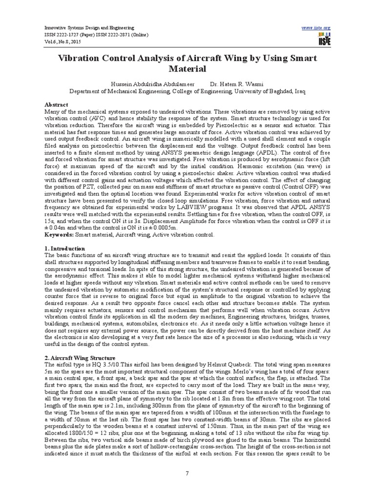 Vibration Control Analysis of Aircraft Wing by Using Smart Material ...