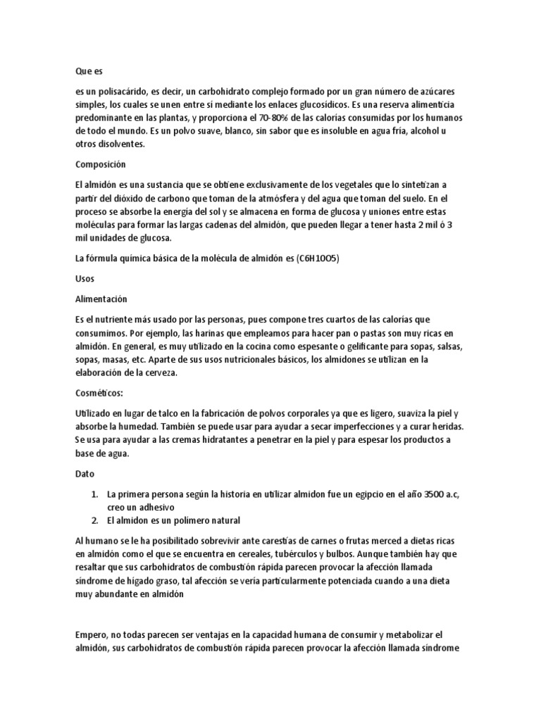 Almidón | PDF | Carbohidratos | Almidón