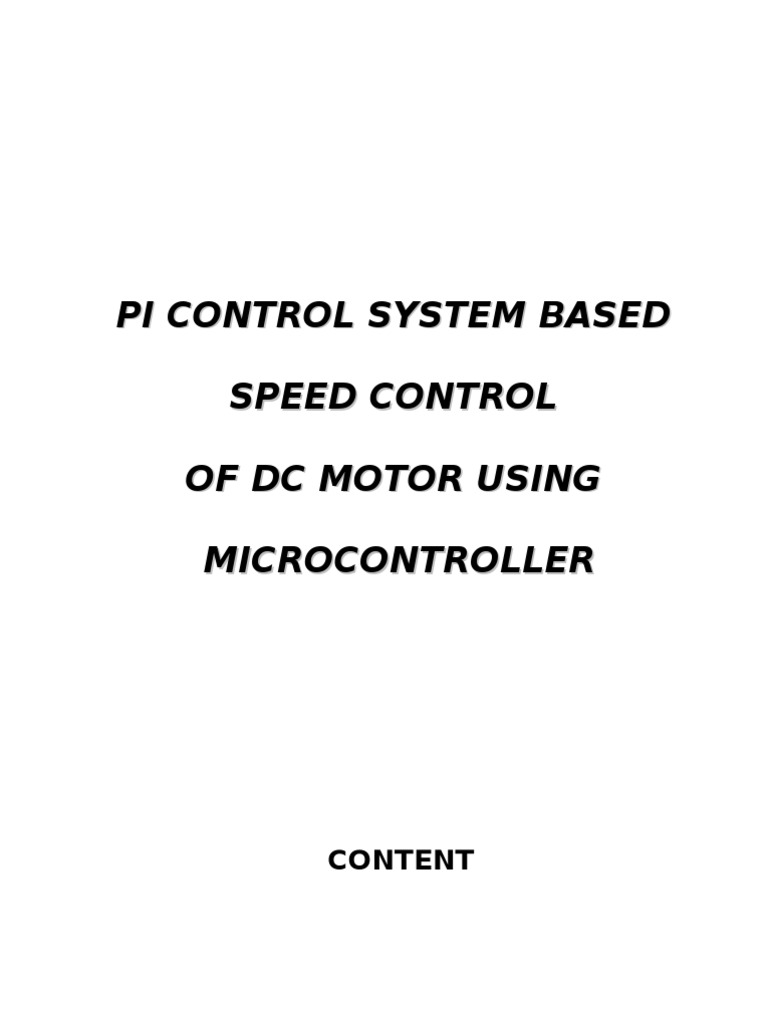 Pi Control System Based Speed Control of DC Motor Using Microcontroller ...