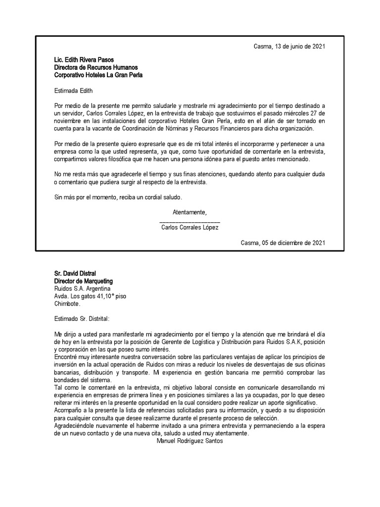 Ejemplo Carta de Agradecimiento | PDF