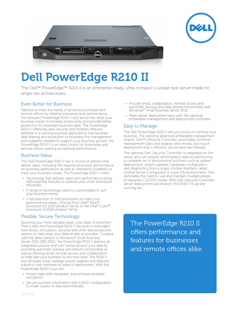 Poweredge R210 II Spec Sheet | PDF