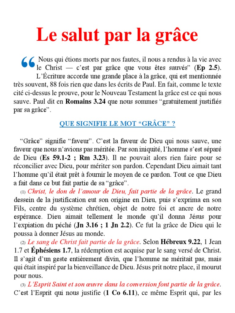 Le salut par la grâce expliquée | PDF | Grâce (christianisme) | Jésus