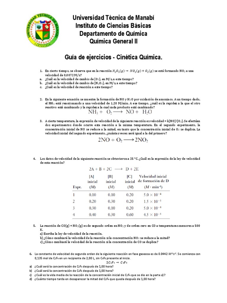 Guia de Ejercicios - Cinética | PDF