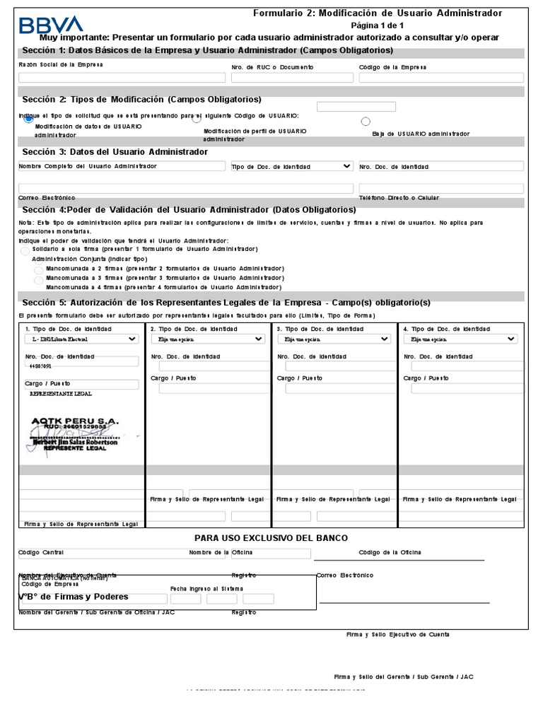 Formulario 2 - Modificación de Usuario Administrador | PDF | Usuario ...