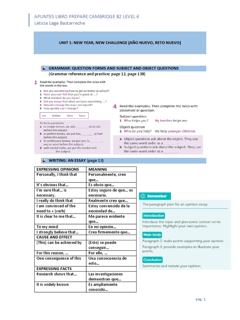 Cambridge B2 Level 6 Workbook Notes | PDF | Linguistics | Grammar