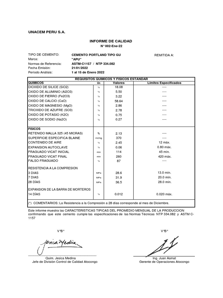 Certificados de Calidad | PDF | Cemento | Materiales