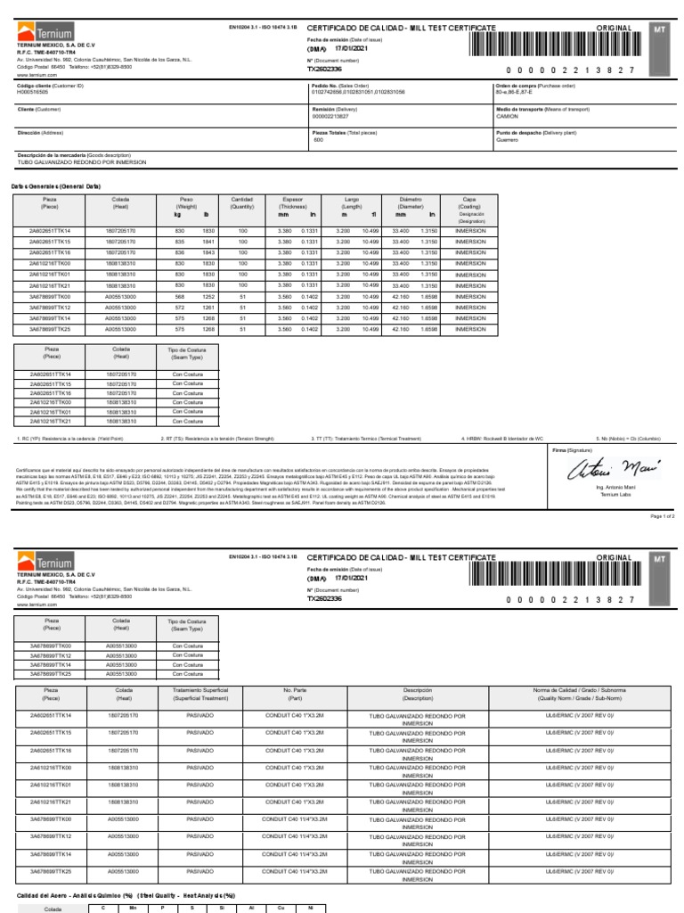 Conduit c40 1 Inch - 035155 | PDF | Metales de transición | Química