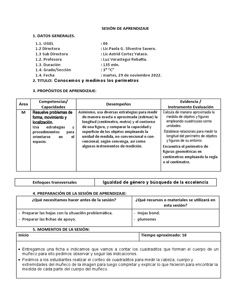 Sesión de aprendizaje sobre el perímetro: Conocemos y medimos los ... Sesión de aprendizaje sobre el perímetro: Conocemos y medimos los ...