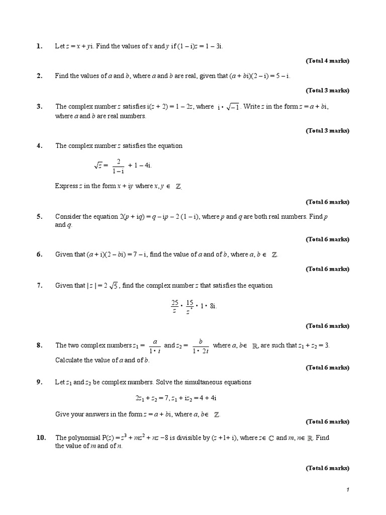 Cartesian Form Complex Number Revision | Download Free PDF | Equations ...
