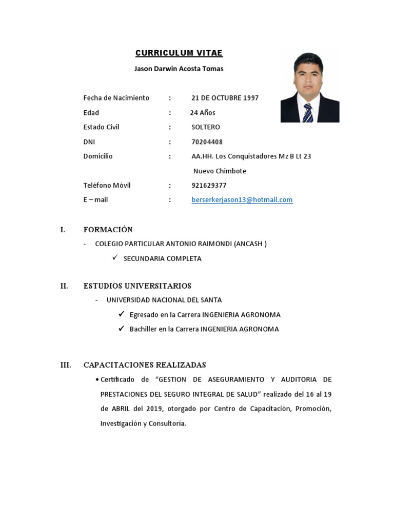 Curriculum Vitae-Jason Darwin Acosta Tomas | PDF | Perú