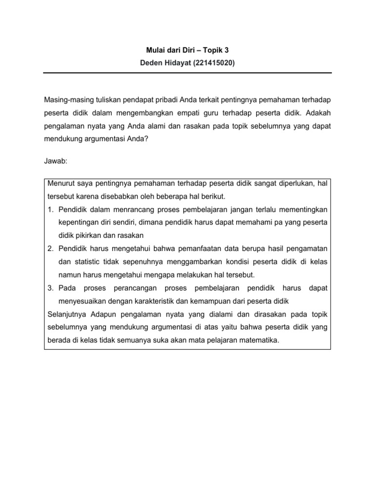 Deden Hidayat - Mulai Dari Diri - Topik 3 | PDF