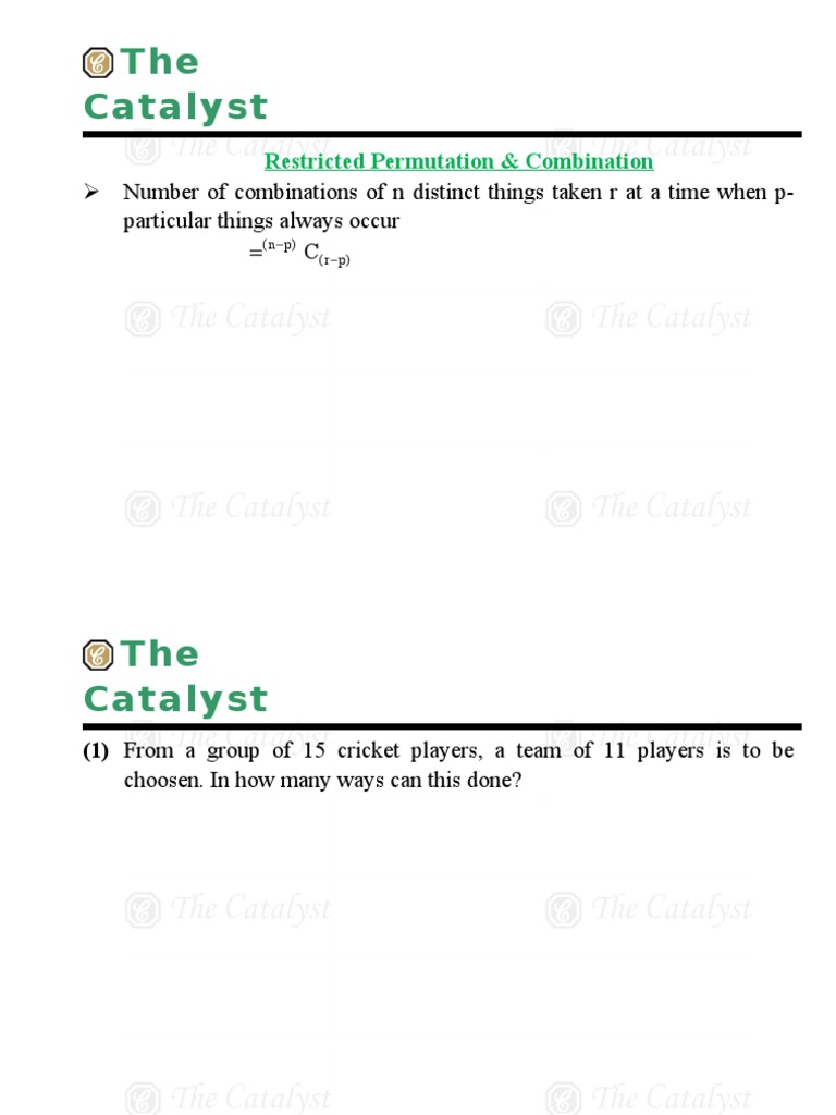 The Catalyst: Restricted Permutation & Combination | PDF | Permutation ...