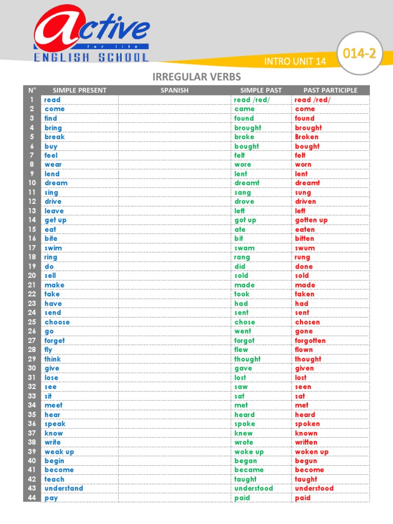 List of Irregular Verbs 014-2 | PDF | Language Mechanics | Semantic Units