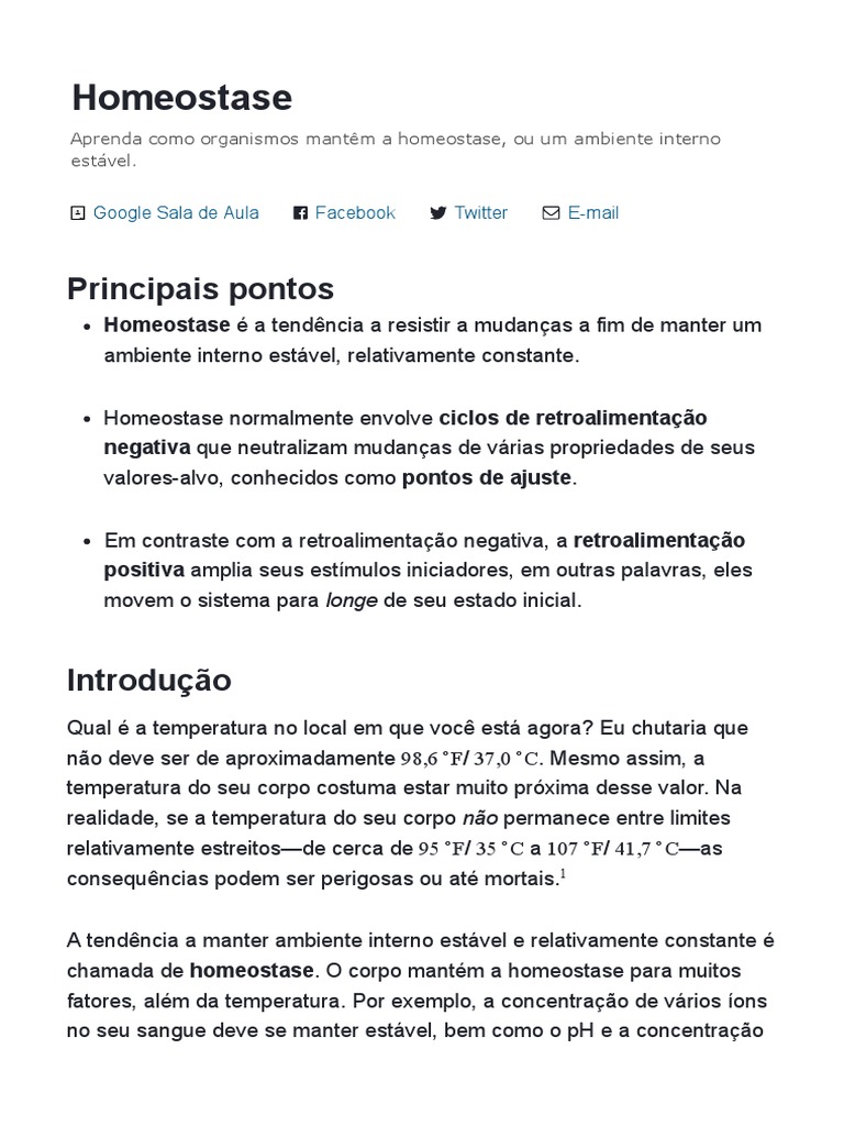 Homeostase (Artigo) - Khan Academy | PDF | Homeostase | Diabetes