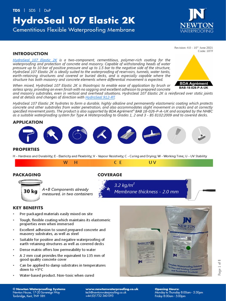 Newton HydroSeal 107F Elastic 2K TDS 4.0 | PDF | Concrete | Cement
