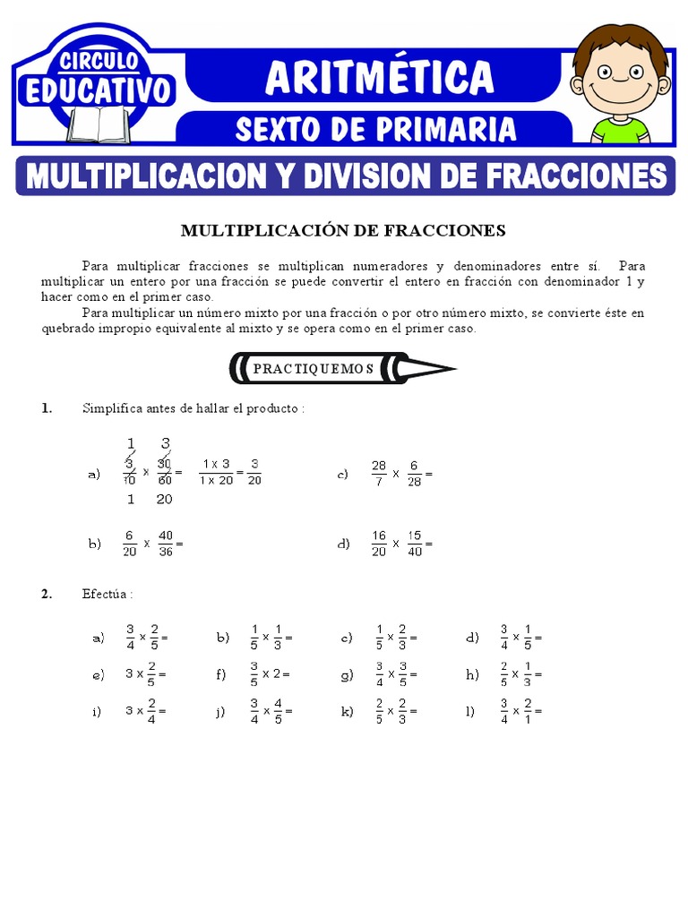 Multiplicacion y Division de Fracciones para Sexto de Primaria ...