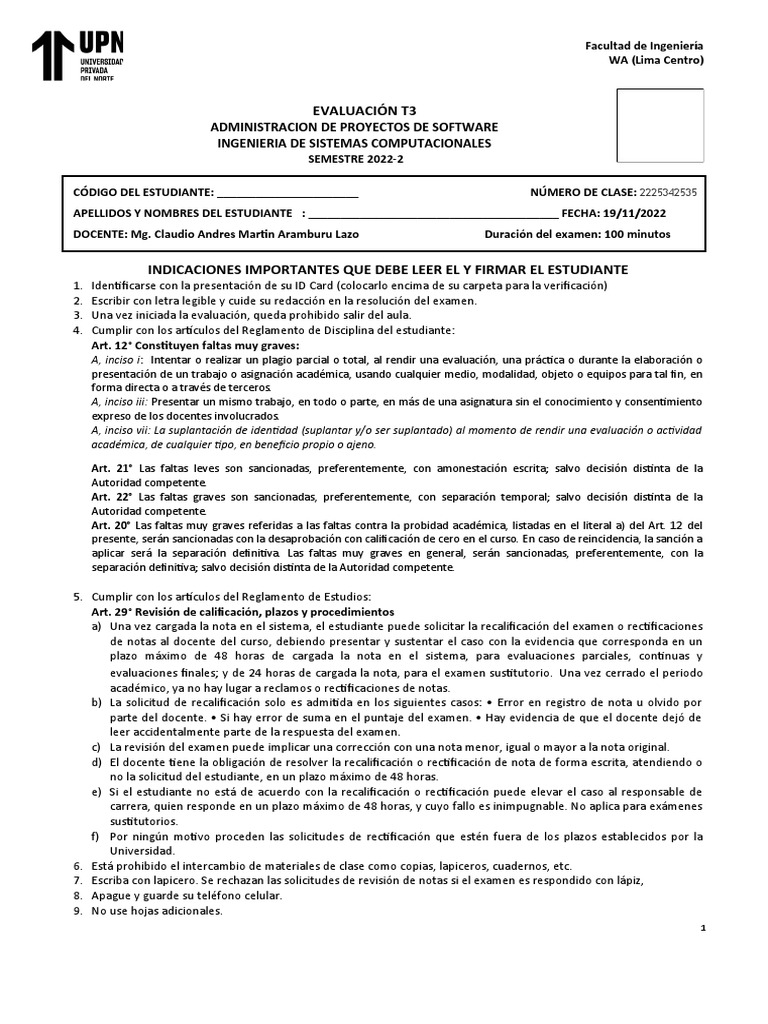 UPN - APS - Evaluación T3-1 | PDF | Prueba (evaluación) | Planificación de recursos empresariales