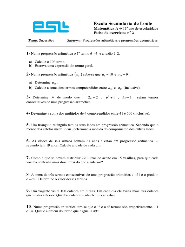 Ficha de Exercícios #2 de Sucessões - Progressões | PDF | Sequência | Polígono