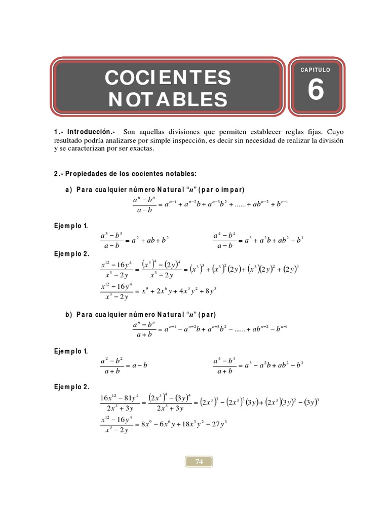 Cocientes Notables: Propiedades y Ejercicios | PDF | Ajedrez ...